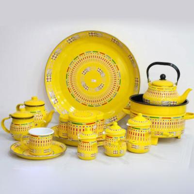 China Sports Theme 	Enamel Teapot Set Arabic Style Enamelware Colorful Turkish Tableware for sale