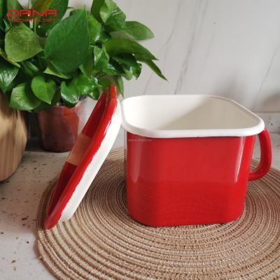 China Flower Theme Enamel Casserole Pot 12cm 14cm 15cm Diameter Square Noodle Cooking Pot for sale