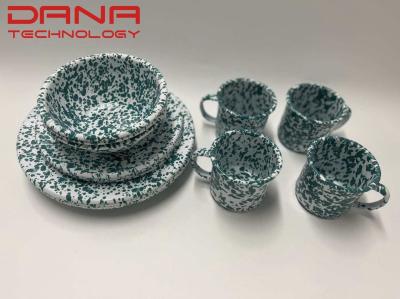 China Classic Decal Metal	Enamel Tableware Set Mugs Bowls Plates Sets Outdoor Camping for sale
