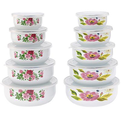 China Eco Friendly Enamel Ice Bowl Metal Steel Fresh Keeping Food Storage Bowl with PP Lid for sale