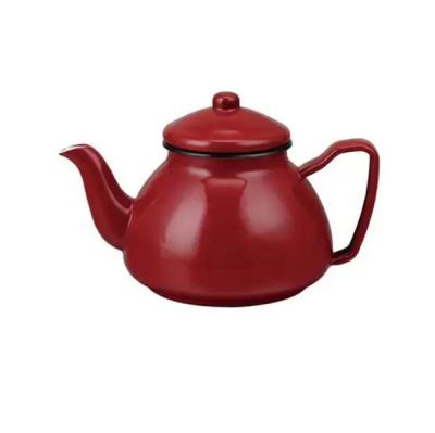 China Thickness 0.8mm Enamel Coffee Teapot 800ml Round Shape Tea Pot with High Temperature Logo Printing Technique for sale