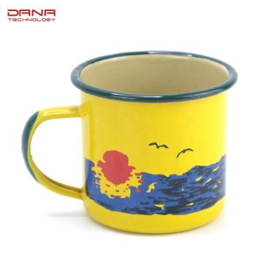 China Iron Raw Material Customized Color 12 Oz Enamel Mug White Coffee Enamel Cup Camping Handle Perfect for Custom Printing for sale
