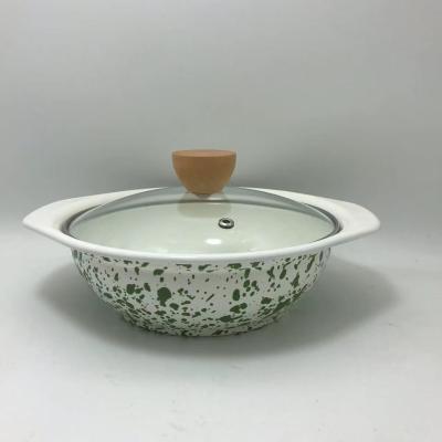 China 0.8mm Thick V Shape Enamel Casserole Pot Speckle Marble Enamel Coating Stew Pot 1500ml for sale