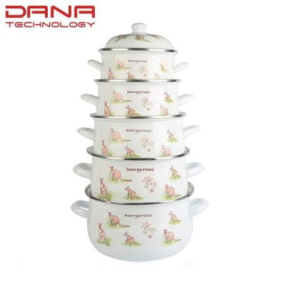China Customized Enamel Casserole Set 5PCS 16 To 24cm Cast Iron Cookware Kitchen Cooking Pot for sale