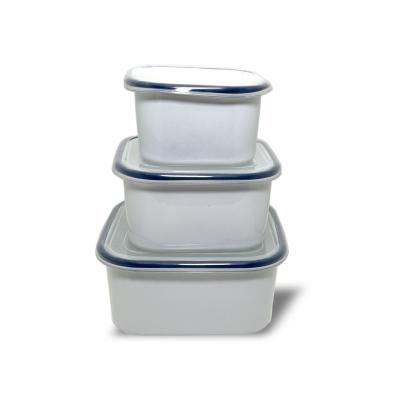 China Double Coating Enamel Salad Bowls Enamel 3PCS Square Shape Container Leak Proof for sale