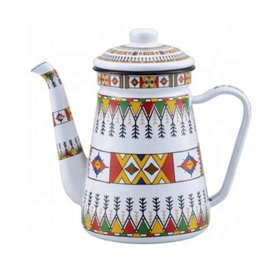 China Electric Range Classic Type Enamel Kettle 1.2L Enamel Water Tea Pot With Decal for sale