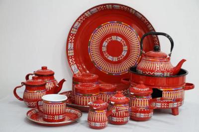 China Customized Color Turkish Tea Cup Set Enamel Teapot 0.8L 12L 18L 24L Capacity for sale