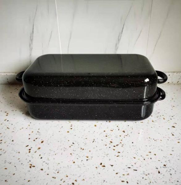 Quality Rectangular Black Carbon Steel Enamel Baking Cake Tray for sale