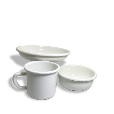 China Production 30 Days Enamel Steel Dinnerware Cups Plates Bowls Mug Division Plate Essential Kitchenware for sale