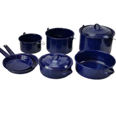 China Enamel Steel Camping Cookware Sets Pots And Pans 1000ml 6000ml Classic Style Design for sale