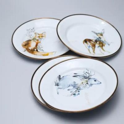 China Round Shape Cast Iron Steel enamelware plates Custom Logo Thickness 0.5mm 0.6mm for sale