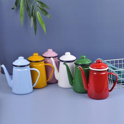 China Customized Logo Handmade Enamelled Metal Teapot Kettle Coffee Pot Cold Water Pot Colorful Drinkware 09L 12L 15L 21L for sale