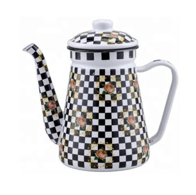 China Customized Logo Daily Multi Capacity Enamel Handle Coffee Pot Enamel Steel Kettles Custom Decal Printing Variations for sale
