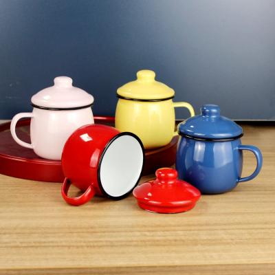 China Colorful Children Enamel Water Cup With Lid Custom Capacity Multiple Colors for sale