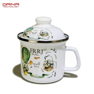 China Customized Color Round Enamel Noodle Pot Capacity 1000ml 1450ml 2650ml Instant Noodle Cooking Pot Featuring Custom Decal for sale
