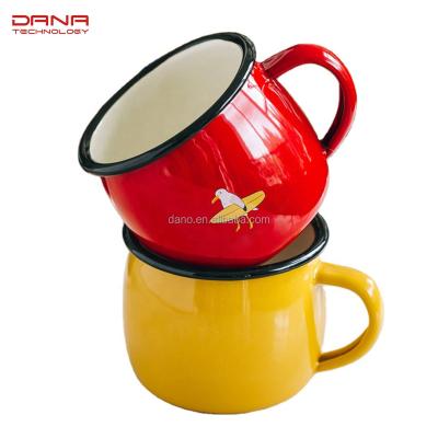 China 150g Flower Theme Lovely Enamel Mug Belly Shape Coffee Milk Mug Custom Decal Multi Size Creative for sale