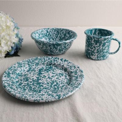 China Flower Theme Cast Iron Enamel Tableware 10 Inch Dinner Plate 20cm 22cm 24cm 27cm 18cm for sale