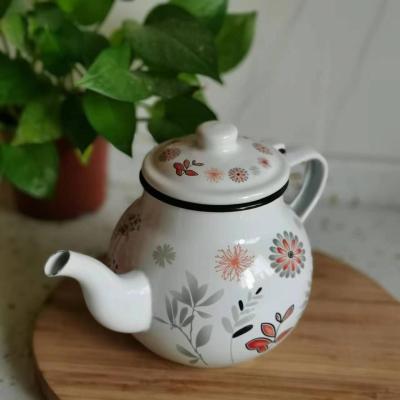 China High Temperature Logo Printing Health Care Function Tea Kettle and Tea Pot Maker Round Shape Enamel Teapot with Lid for sale