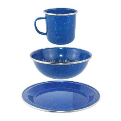 China Mugs Plates Bowls Pot Enamel Dinner Camp Set for sale