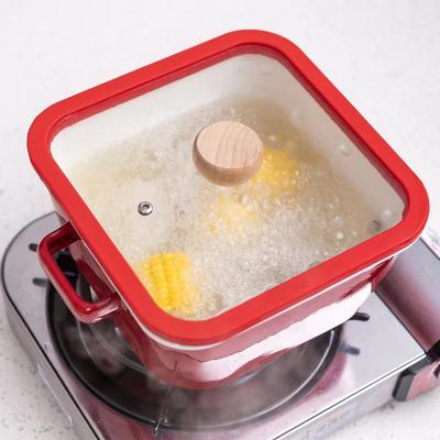 China Customized Logo Metal Enamel Casserole Pot Square Shallow Pan Kitchenware Cooking Essential for sale