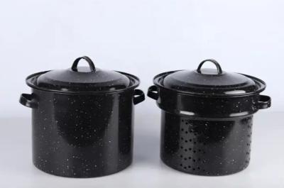 China Custom Logo Black Enamel Cook Pot Multi Purpose Two Ear Kitchenware For Big Chief for sale