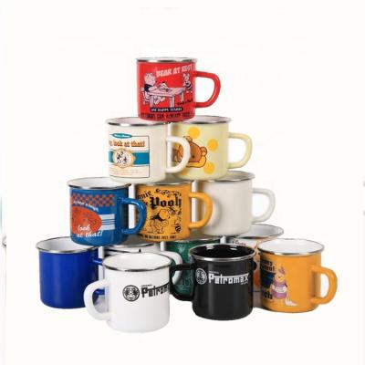 China Handmade Steel Rim 11oz 350ml Traveling Enamel Carbon Steel Coffee Mug for sale
