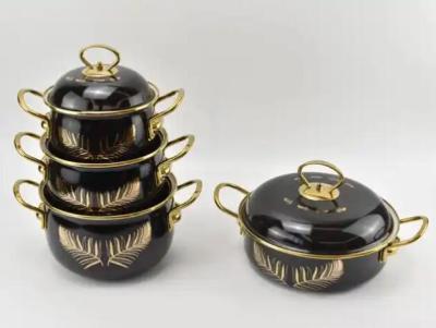 China Eco-Friendly 5PCS Enamel Cookware Cooking Pot Set Cast Iron Enamel Casserole Customized Logo Acceptable for sale