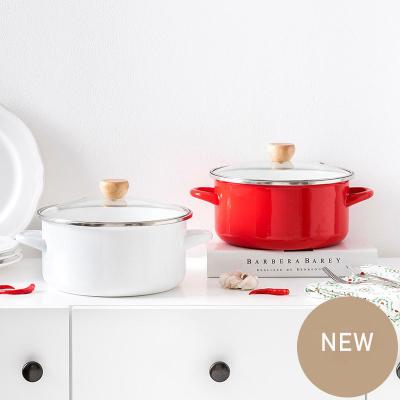 China Customized Logo Enamel Nonstick Soup Pot Multi Size 14 16 18 20 22cm Retro Milk Pot for sale