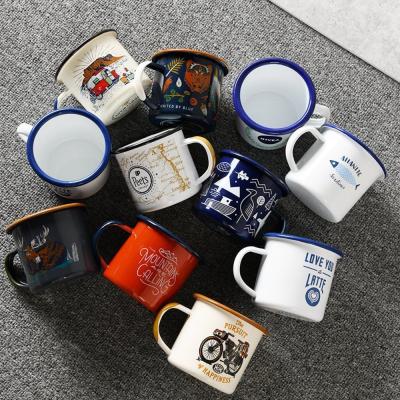 China Customized Color Vintage Style Enamel Mugs Outgoing Camping Coffee Mug Multi Colors for sale