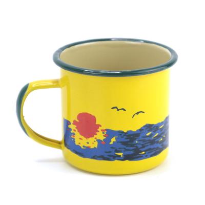 China Classical Style Carbon Steel Enamel Coffee Cup Custom Retro Souvenir Enamelled Mug Travel Coffee Enamel Mugs for sale