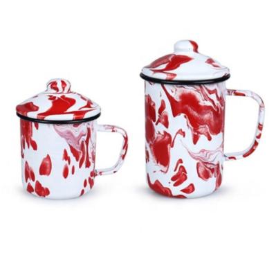 China Iron Raw Material Rolled Edge Enamel Mug Custom Logo Multi Color C Shape Handle Enamel Cup Camping Coffee Cup for sale