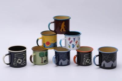China Flower Theme Metal Steel Camping Tin Tea Milk Coffee Enamel Mugs Custom Printed Featuring High Temperature Logo Printing for sale