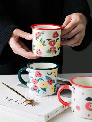 China Eco Friendly Natural Custom Handmade Coffee Mug Tea Drinking Cups Enamel Coating Double Coating Carbon Steel Cup Handle for sale