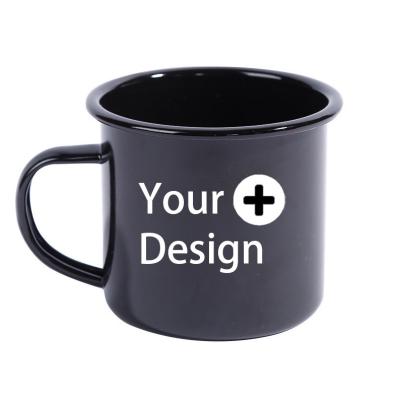 China 80000pieces per year raw material iron custom 12 oz vintage enamel mug campfire coffee enamel cup camping blue color for sale