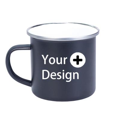 China Enamel Coating Double Coating Custom Logo Metal Steel Mug with High Temperature Logo Printing and Decal Included for sale
