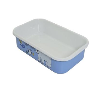 China 25cm Light Blue Arctic Animal Printed Rectangular Enamel Container Oven Safe Enamel Baking Bowl For Fridge Storage Food Preparation for sale