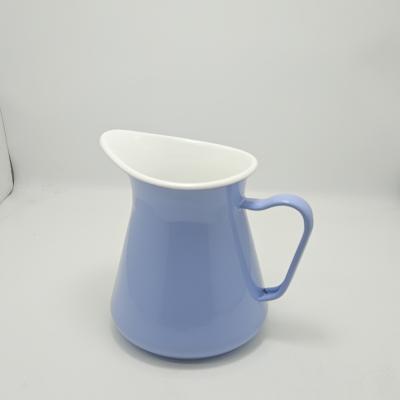 China Solid Color V Shaped Enamel Pitcher Minimalist Enamel Kettle Enamel Tableware Smooth Enamel Cookware for sale