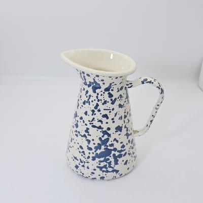 China Modern Style Splatter V Shaped Enamel Pitcher Carbon Steel Enamel Kettle Enamel Tableware Smooth Enamel Jug for sale
