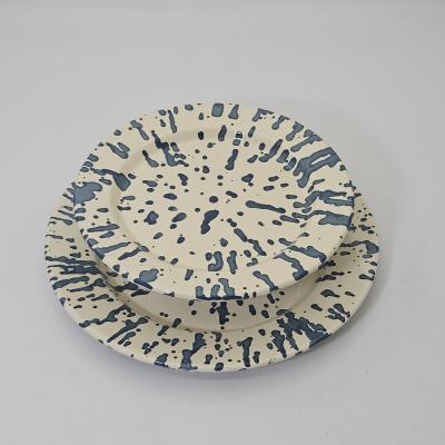 China High Quality Spatter Style Enamel Flat Plate Enamel Food Container Carbon Steel Tableware for Daily Meal for sale
