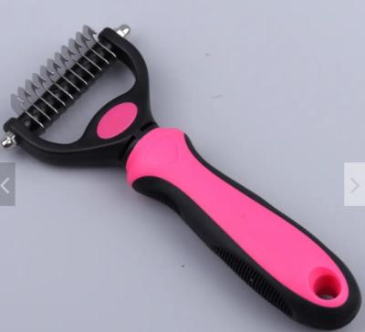 Cina Depilazione blu rossa del pettine di Dematting dell'animale domestico del lato del doppio del dispositivo di rimozione della spazzola per capelli dell'animale domestico in vendita