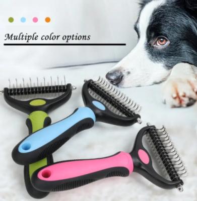 Cina Depilazione blu rossa del pettine di Dematting dell'animale domestico del lato del doppio del dispositivo di rimozione della spazzola per capelli dell'animale domestico in vendita