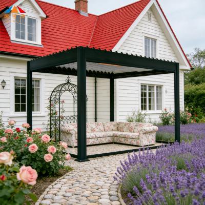 China Windproof Rainproof Motorized Aluminum Smart Square Retractable Gazebo with LED Light for Seaside Resorts for sale