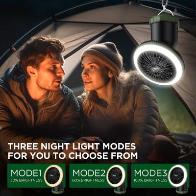 China Camping Fan with LED Light,  Fan with Hanging Hook Ceiling Fan for Tent Car Desk Outdoor Emergency Outage Hurricane for sale
