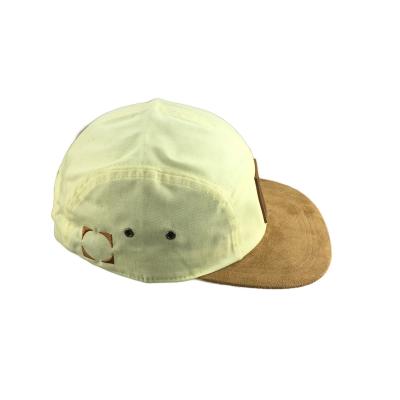 China Embroidery Logo Five Panel Camp Cap With Flat Suede Visor  Buckle Closure for sale
