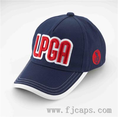 China 【FUJUE】 NAVY 5 panel LPGA golf caps, LPGA golf hats,big logo embroidery sports hats OEM for sale