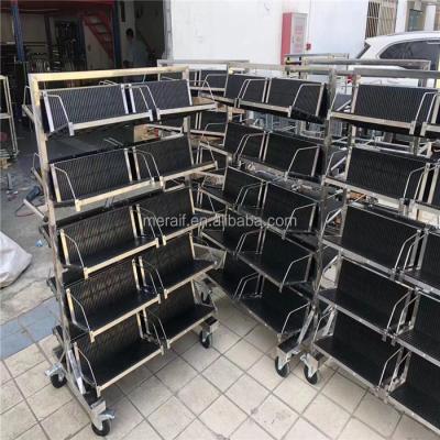 China Meraif High Quality Stainless Steel Antistatic Turnove Hanging Basket, SMT PCB Reel Storage Trolley Cart with Hanging Racks for sale