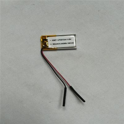 China LP301324 3.8V 90mAh Lithium Polymer Battery Oem Odm Supported A Grade for sale