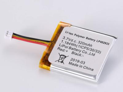 Cina Potente batteria agli ioni di litio da 3,7 V 320 MAH LP402933 con 500-1000 cicli e ampia gamma di temperature in vendita