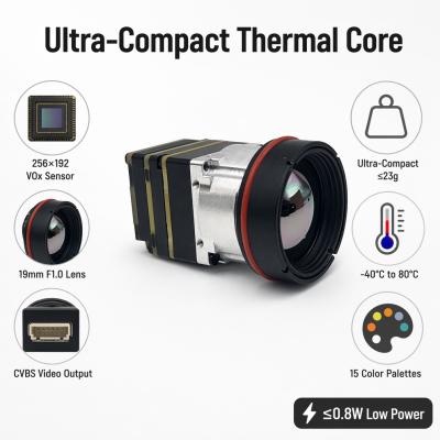 China Ultra-Compact 256×192 VOx Thermal Imaging Camera Core Module - 19mm F1.0 Lens, CVBS Output, 12μm Pixel Pitch, ≤23g Mini FPV Thermal Core for Drone/UAV/Gimbal Integration for sale