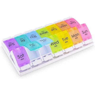 China 7 Day Pill Case with Unique Spring Assisted Open Design Weekly Pill Organizer for Travel Storage 7 Day Pill Box for sale